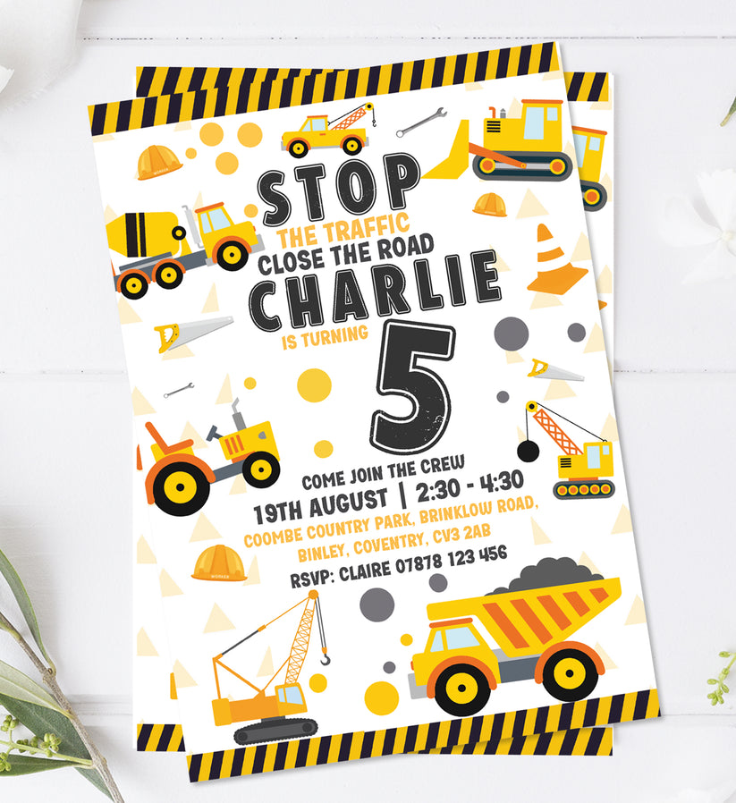 Personalised Digger Birthday Party Invitations – Print Me This Handmade